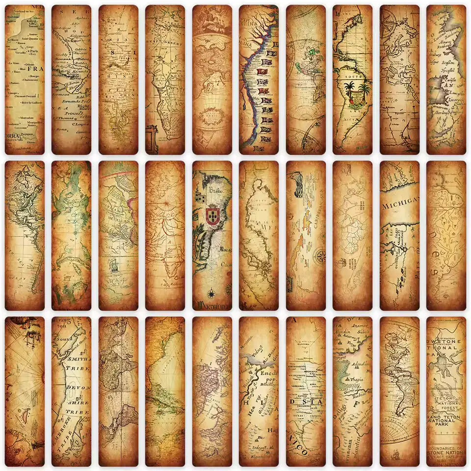 Set of 30 Vintage Map Bookmarks – Antique-Style Page Markers for Books | Dear Bookworm